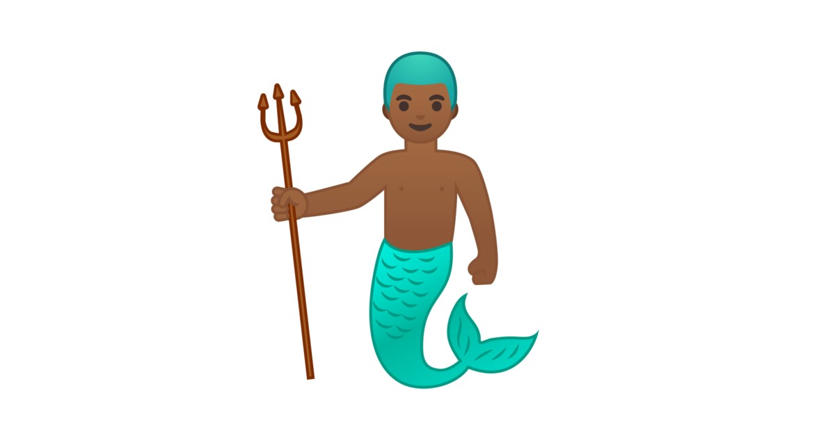 🧜🏾‍♂️ Wassermann: mitteldunkle Hautfarbe-Emoji | "Meerjungmann : Hauttyp 5"