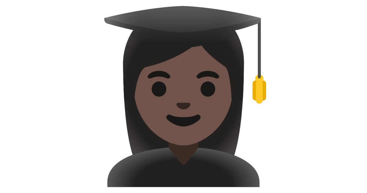 Translations of the 👩🏿‍🎓 woman student: dark skin tone emoji in over ...