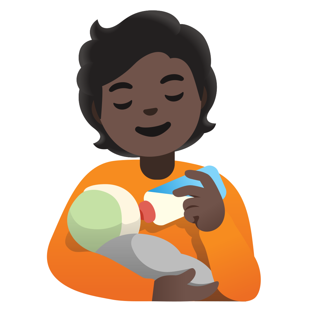 🧑🏿‍🍼 Persona Alimentando A Bebé: Tono De Piel Oscuro Emoji