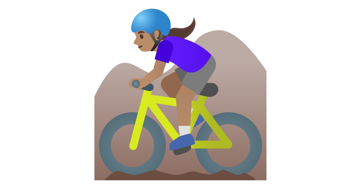🚵🏽‍♀️ Mulher Fazendo Mountain Bike: Pele Morena Emoji