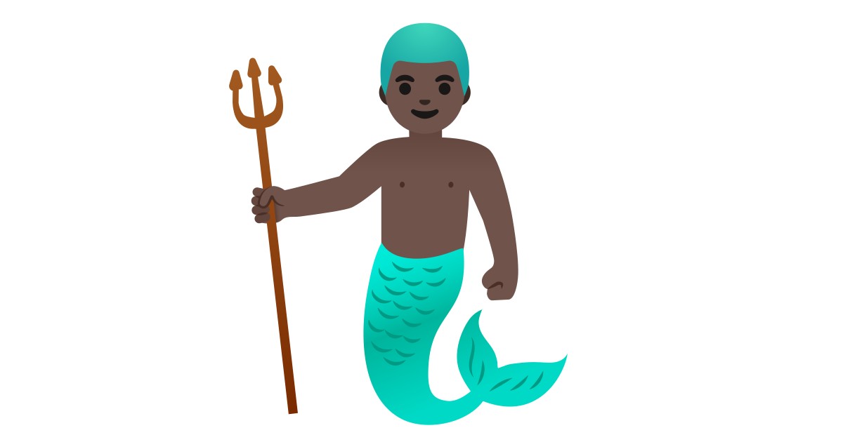 🧜🏿‍♂️ Merman: Dark Skin Tone Emoji