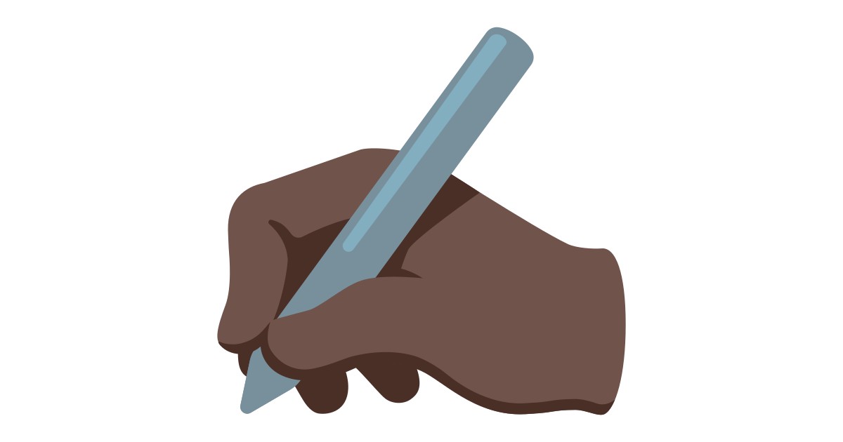 🏿 Main Qui écrit : Peau Foncée Emoji