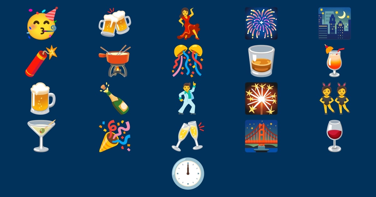 🎆 New Year's Eve Emojis 👯 🎇 🌉 🕛 🥃 🍹