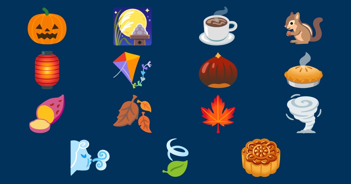 🍁 Autumn / Fall Emojis 🍃 🌪️ 🍂 🌰 🏮 🎃 🌬️