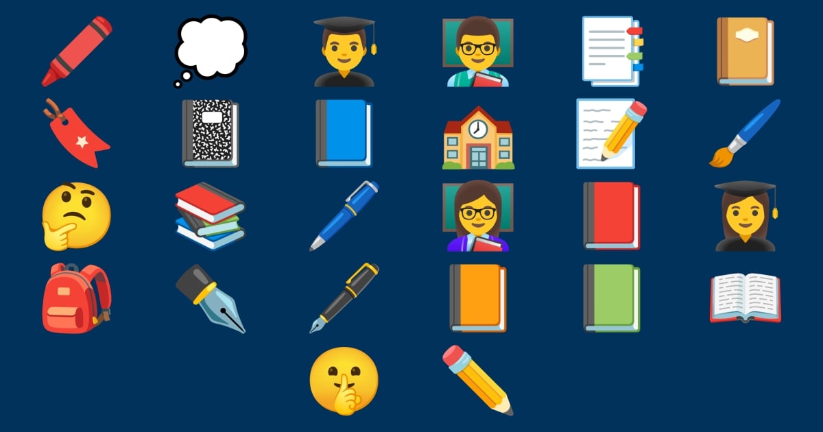 🏫 Escola & Universidade Emojis 📖 🖊️ 🔖 🎒 📙 👨‍🎓 📓
