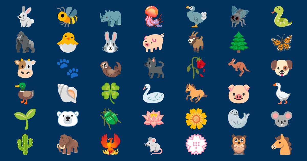 🐢 Animals & Nature Emojis 🐦 🐪 💮 🌻 🌲 🐺 🦏