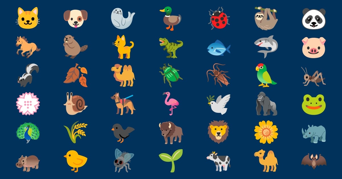 🐢 Animaux & Nature Emojis 🌻 🫎 🐷 🐧 🐻 🐔 💮