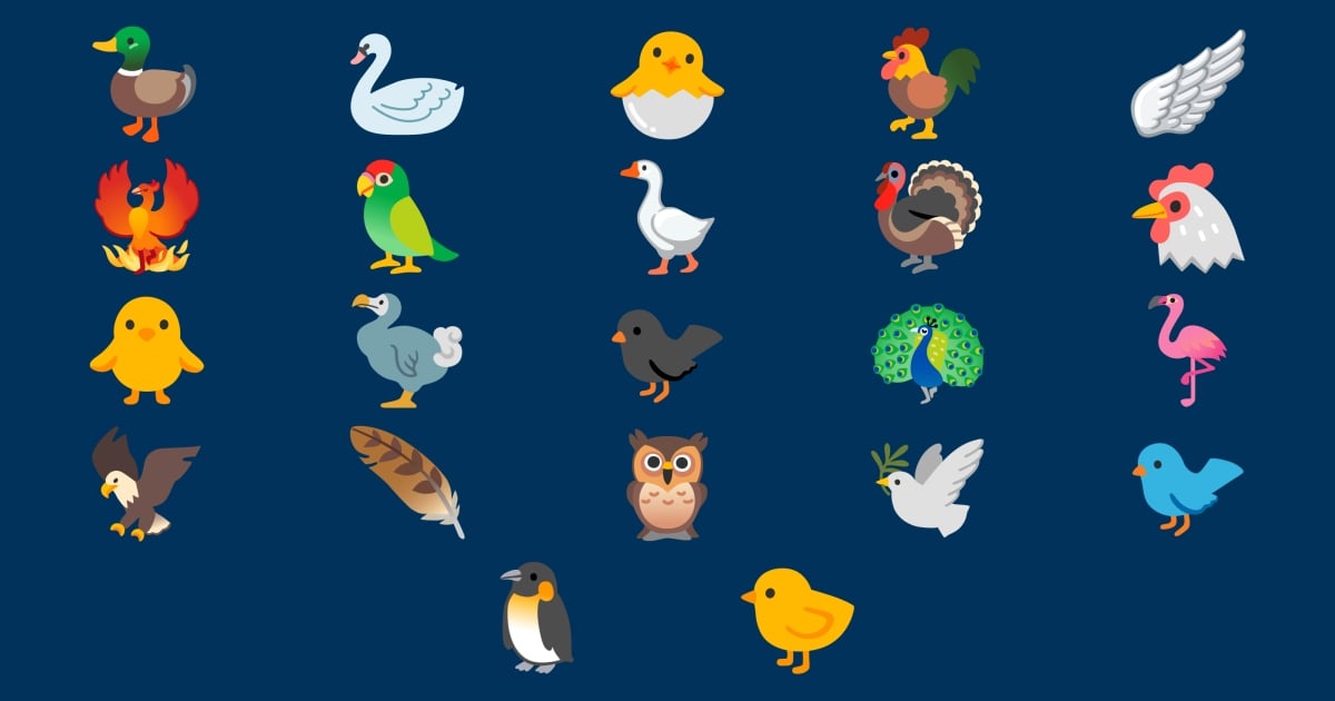 🦃 Birds Emojis 🦤 🐦‍⬛ 🦜 🦚 🪽 🐦‍🔥