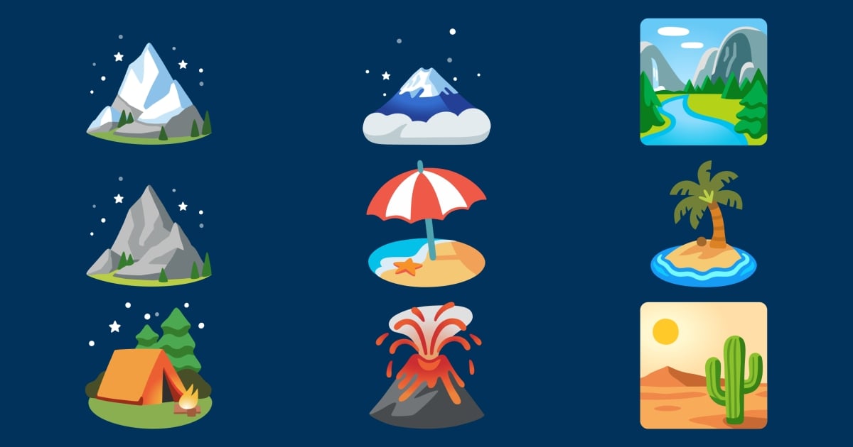 🏔️ Mountain & Landscape Emojis 🏜️ 🗻 ⛰️ 🏕️ 🌋 🏝️