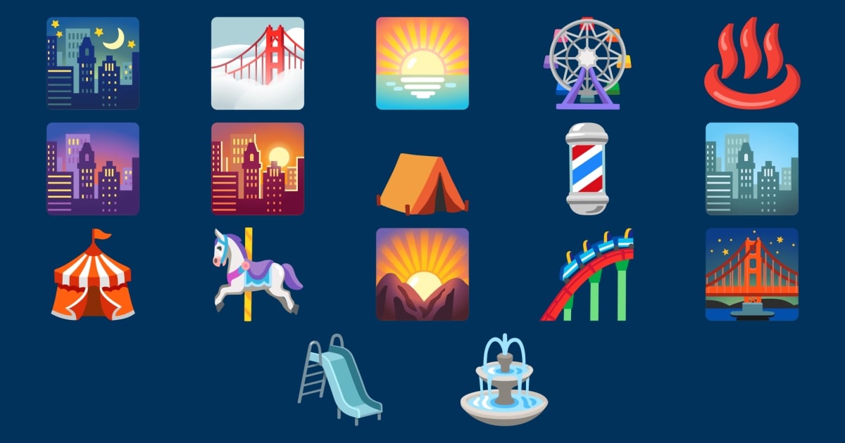 ⛲ Cityscape & Amusement Emojis 💈 🏙️ 🌅 🌁 🌃 🛝 🎠