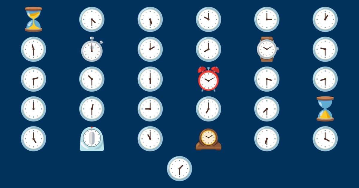 ⌛ Uhren & Zeit Emojis ⌚ 🕜 🕖 🕢 🕤 ⏰ 🕗