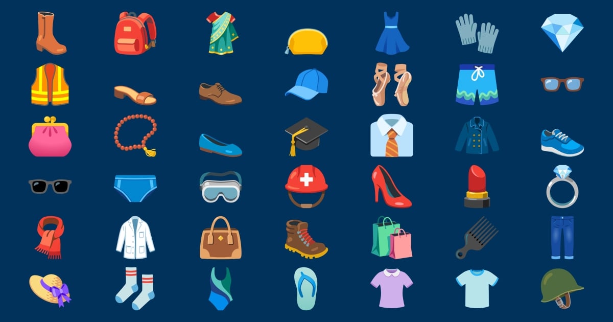 👒 Roupa & Vestuário Emojis 🩴 🪖 👙 🩲 👛 👠 👑