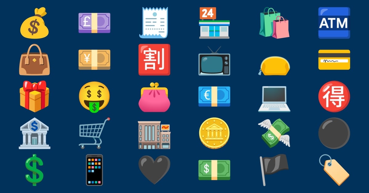🛍️ Shopping Emojis 🪙 💸 🤑 💳 💶 🉐 🏦