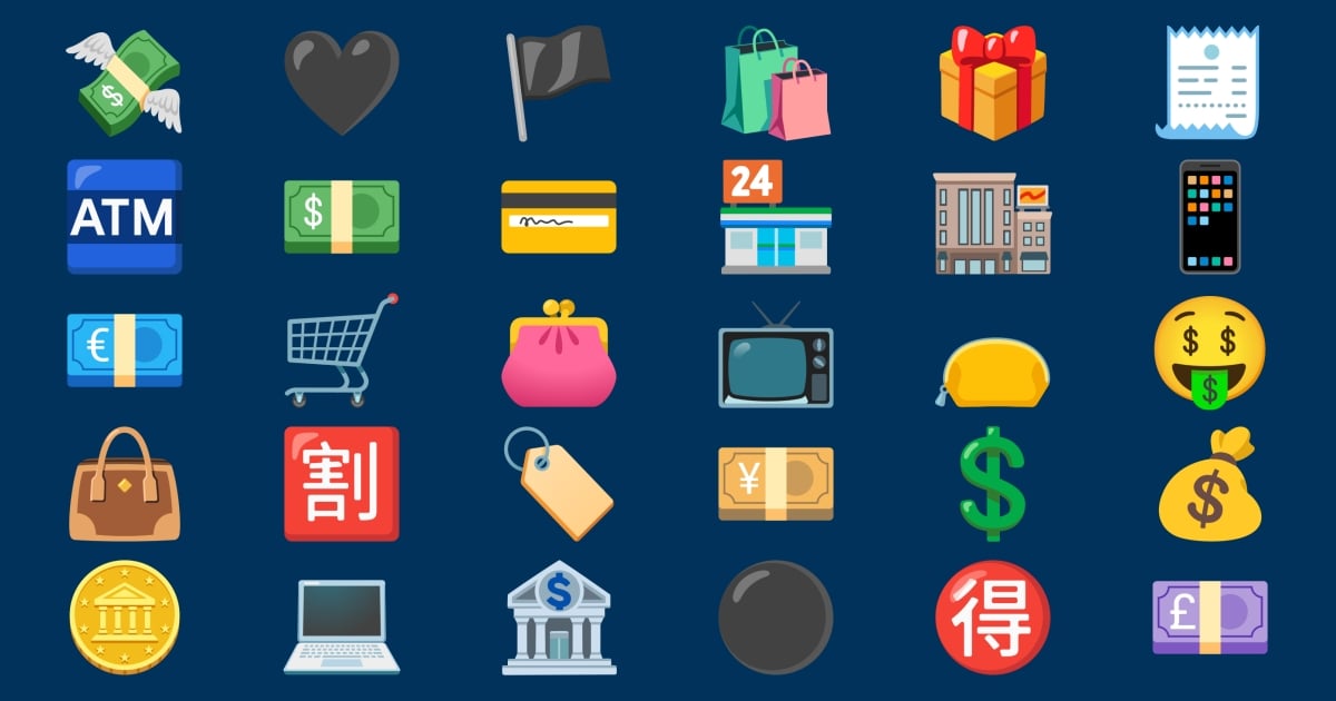 🛍️ Shopping Emojis 🪙 💲 🧾 💶 💴 🎁 💷