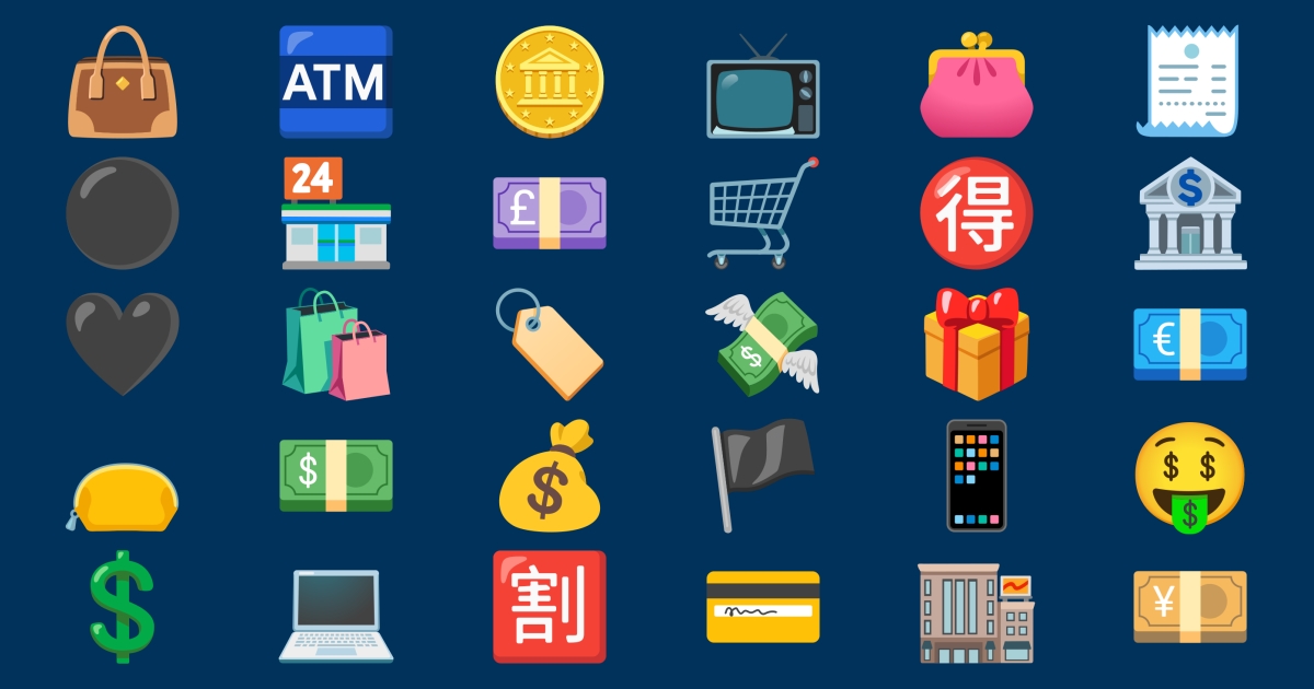 🛍️ Shopping Emojis 💴 🏴 🖤 💵 🤑 🏬