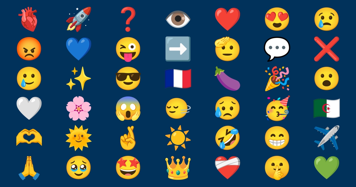 💯 Top 100 Emojis 🫧 🤞 ⚽ 📅 💻 🇩🇿 😭