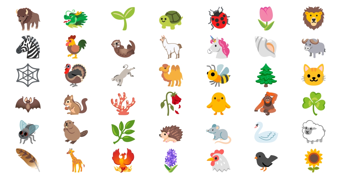 🐢 Animales & Naturaleza Emojis 🌲 🐘 🐼 🦤 🌷 🦄 🐦‍🔥