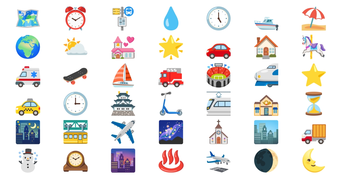 🚢 Viajar & Lugares Emojis 🛴 🕦 🌋 🏔️ ⛴️ 🚓 🌨️