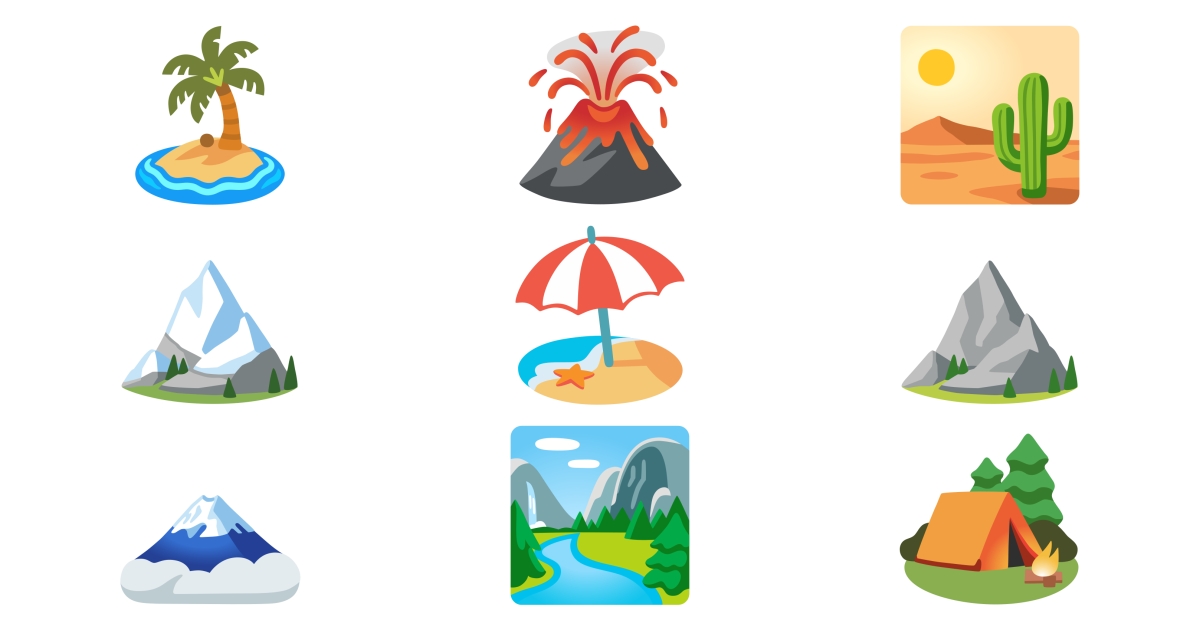 🏔️ Outdoor & Landschaft Emojis 🗻 🏕️ ⛰️ 🏜️ 🌋 🏝️