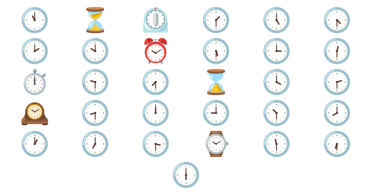 ⌛ Uhren & Zeit Emojis ⌚ 🕜 🕖 🕢 🕤 ⏰ 🕗