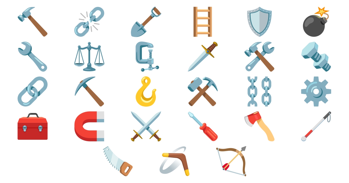 🔨 Ferramentas Emojis 🧲 🧰 ⚖️ 🪝 🔗 ⚒️ ⚔️