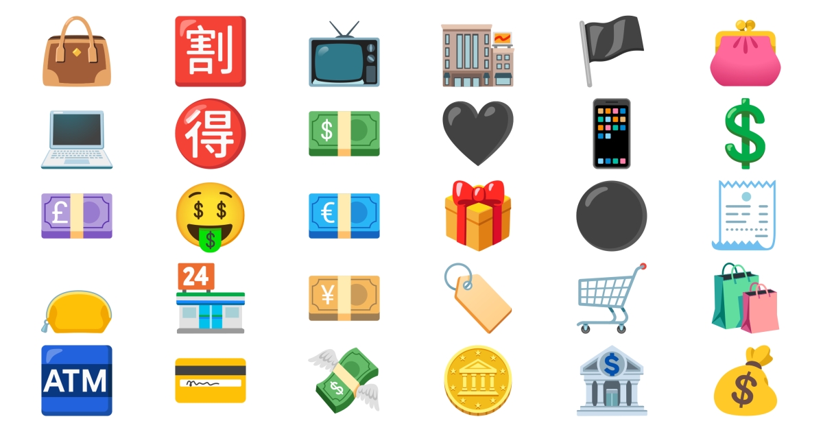 🛍️ Shopping Emojis 🪙 💲 🧾 💶 💴 🎁 💷