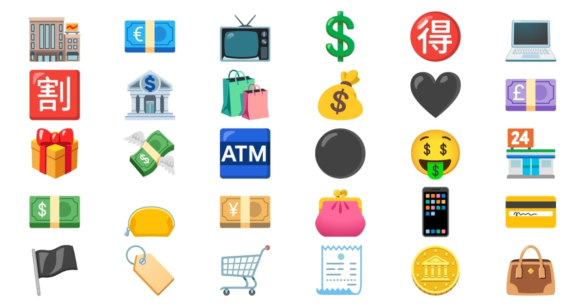🛍️ Shopping Emoji 📺 💻 👝 🉐 🧾 🏦 💸