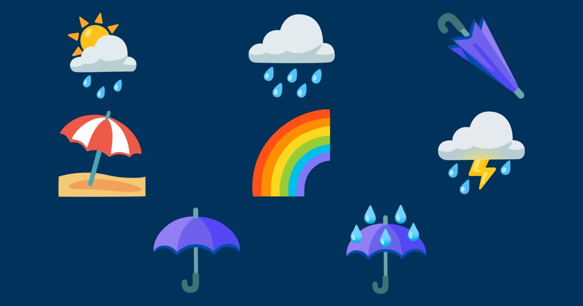 ⛈️ Rain Emojis 🌦️ 🌧️ 🌈 🌂 ☂️ ☔