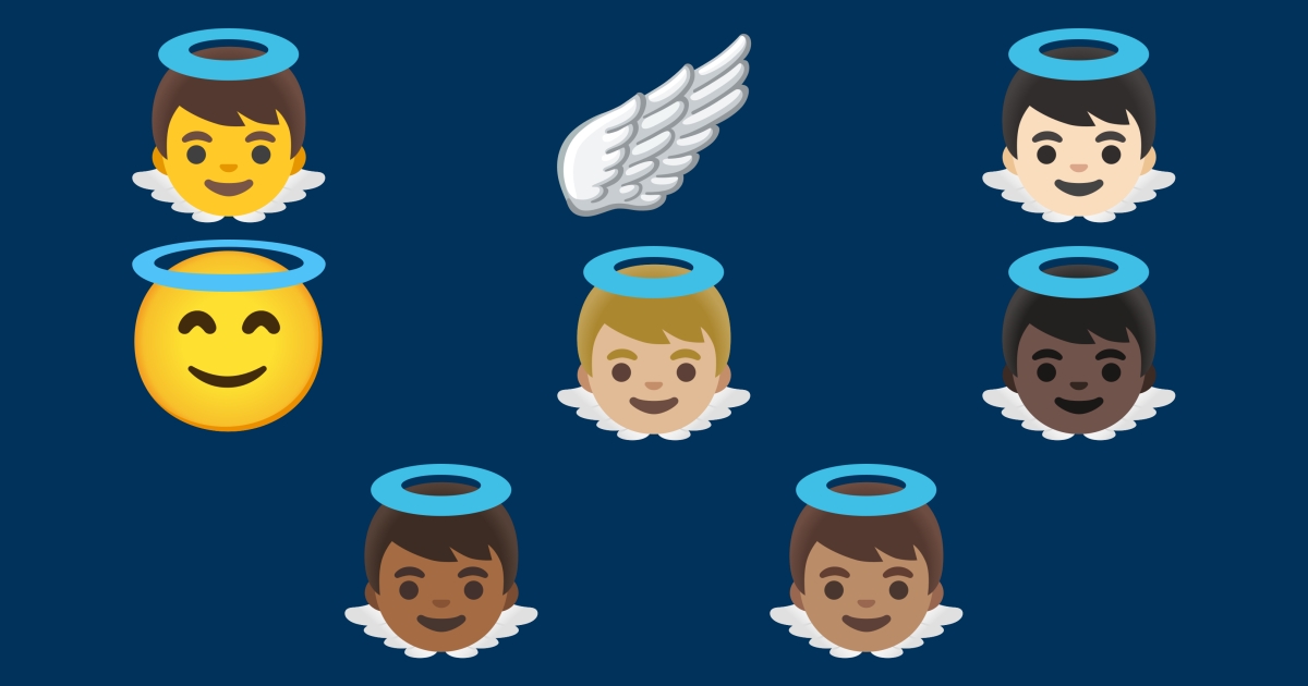 😇 Angelo Emoji 👼 🪽 👼🏻 👼🏼 👼🏽 👼🏾