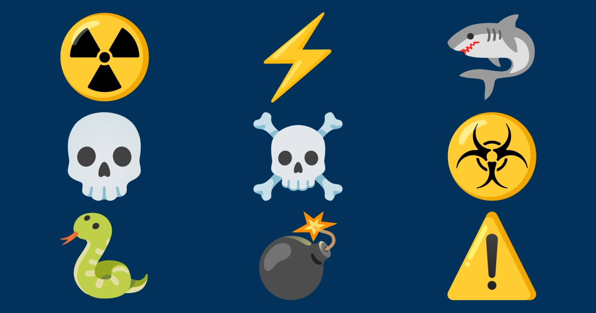 💀 Pericolo Emoji ☠️ 🐍 🦈 ⚡ 💣 ⚠️