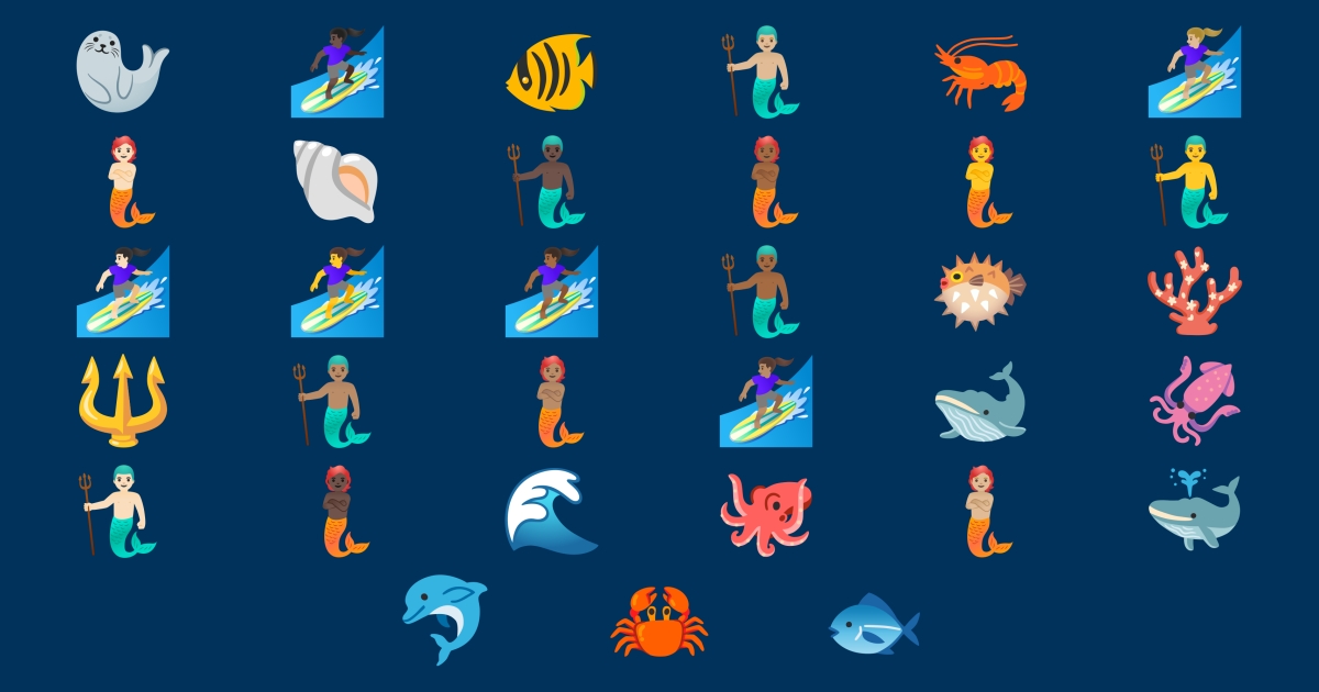 🧜 Oceano Emoji 🧜‍♂️ 🏄‍♀️ 🐳 🐋 🐬 🦭