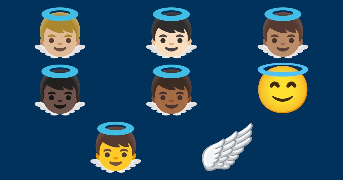 😇 Anjo Emojis 👼 🪽 👼🏻 👼🏼 👼🏽 👼🏾