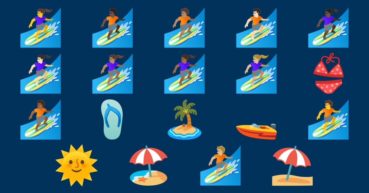 🏄 Praia Emojis 🏄‍♀️ 🏖️ 🏝️ 🚤 🌞 ⛱️