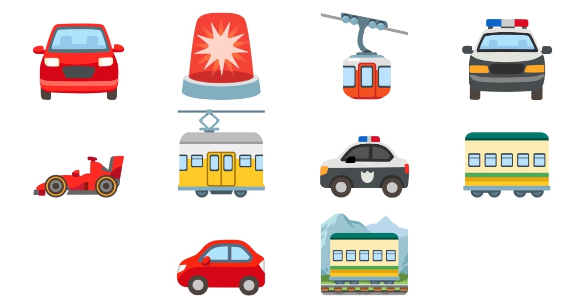 🚃 Car Emojis 🚞 🚋 🚓 🚔 🚗 🚘