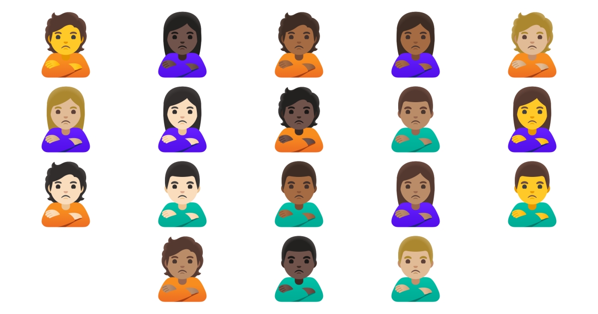 🙎 Schmollen Emojis 🙎‍♂️ 🙎‍♀️ 🙎🏻 🙎🏼 🙎🏽 🙎🏾