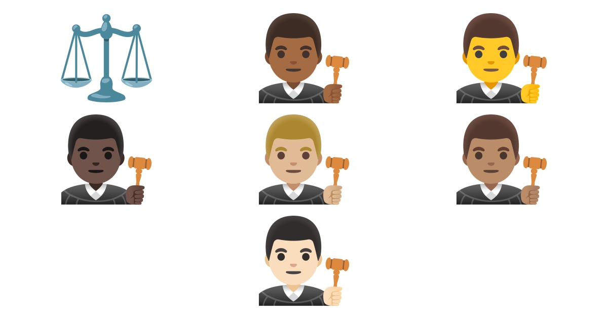 👨‍⚖️ Justice Emojis ⚖️ 👨🏻‍⚖️ 👨🏼‍⚖️ 👨🏽‍⚖️ 👨🏾‍⚖️ 👨🏿‍⚖️