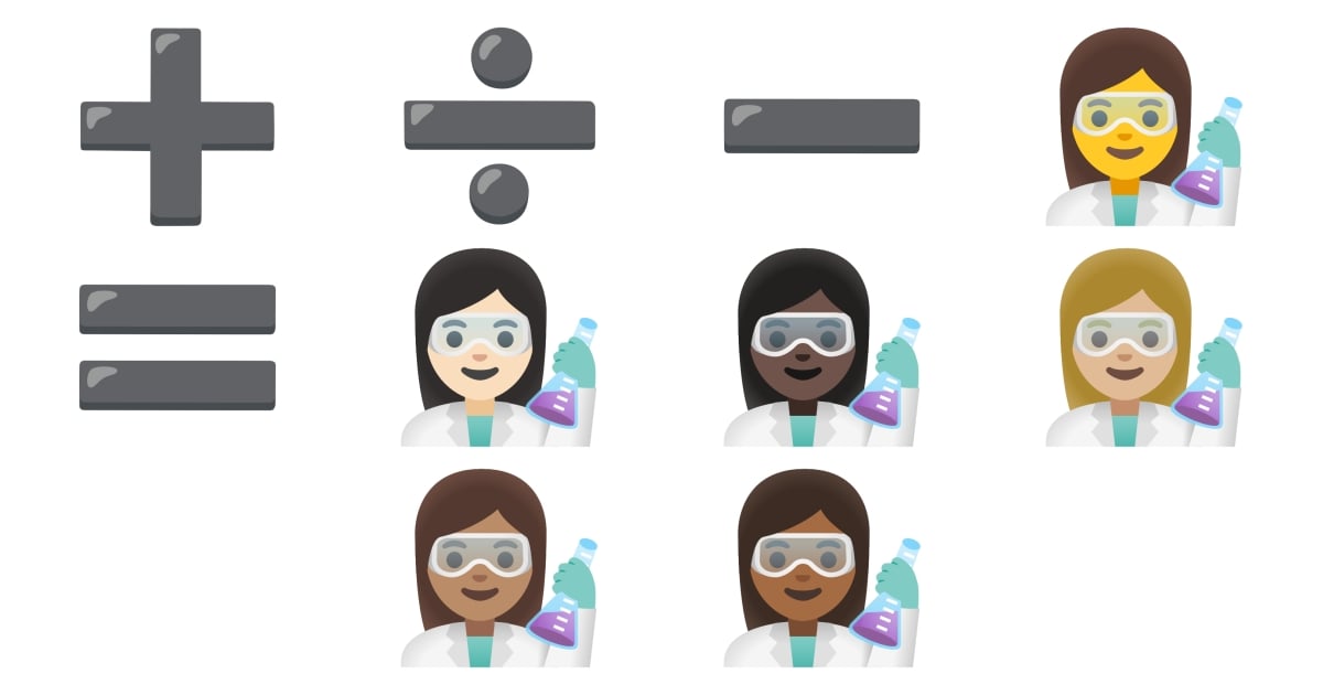 👩‍🔬 Matematica Emoji 🟰 👩🏻‍🔬 👩🏼‍🔬