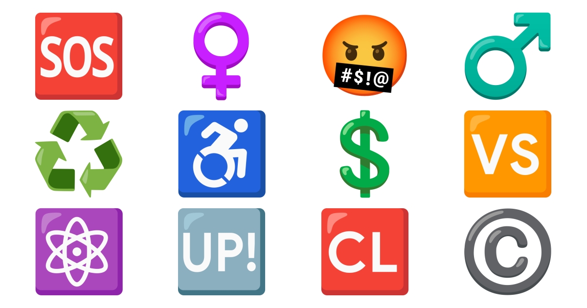 🤬 Símbolo Emojis ♿ ⚛️ ♀️ ♂️ 💲 ♻️