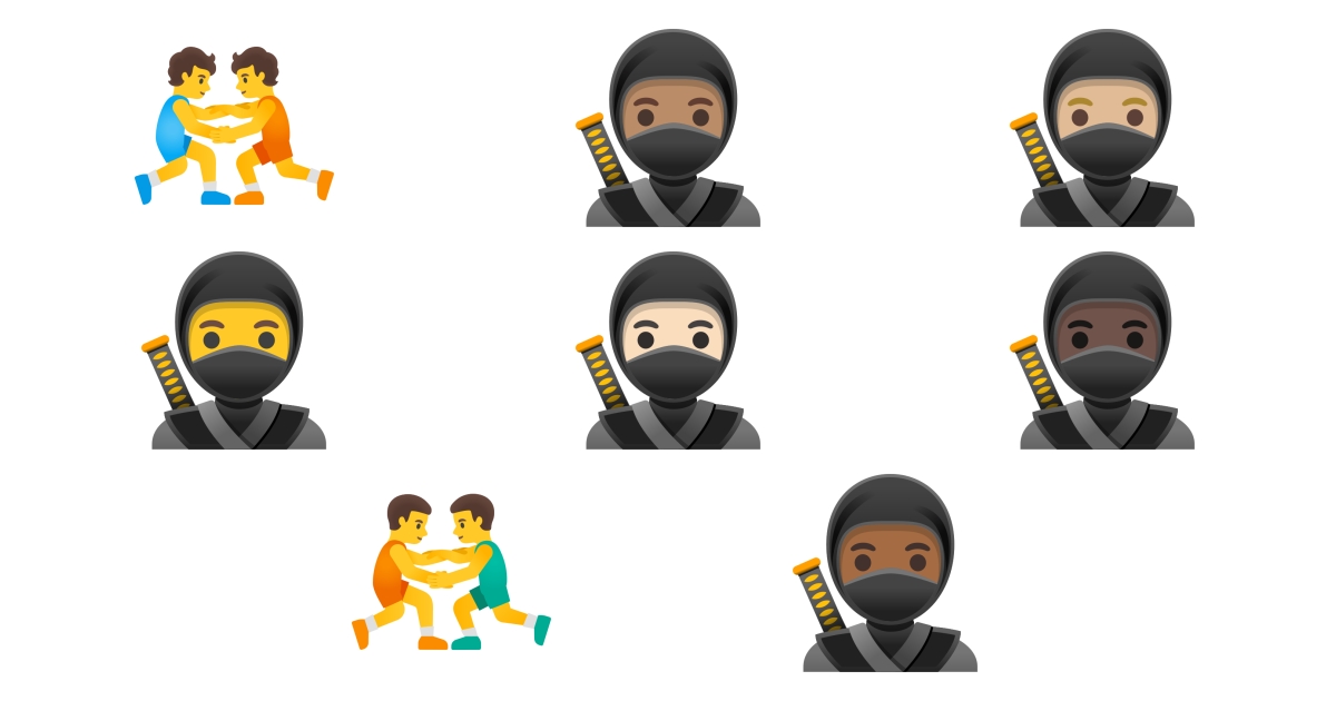 🥷 Luchador Emojis 🤼 🤼‍♂️ 🥷🏻 🥷🏼 🥷🏽 🥷🏾
