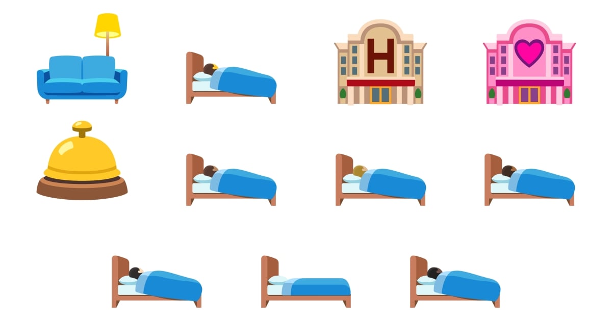🛌 Hotel Emojis 🏨 🏩 🛎️ 🛏️ 🛋️ 🛌🏻